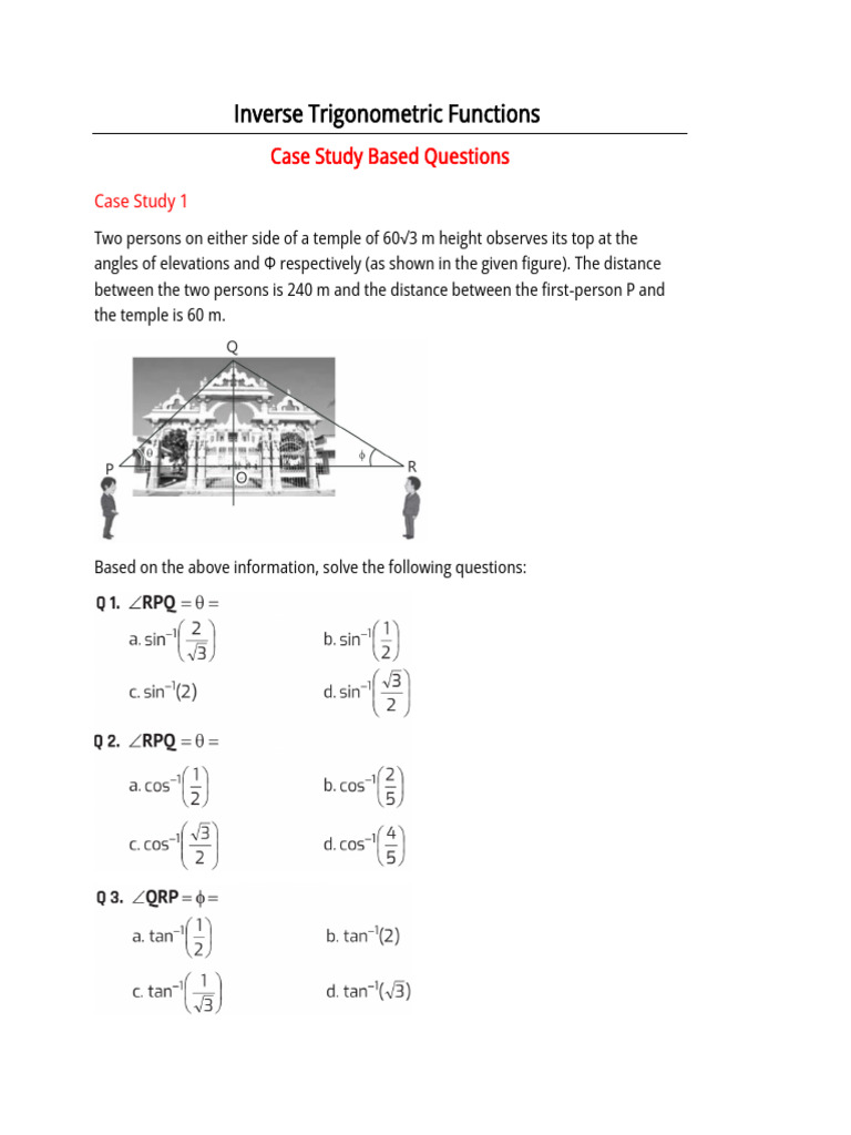 XIIth Inverse Trigonometry Case Studies | PDF