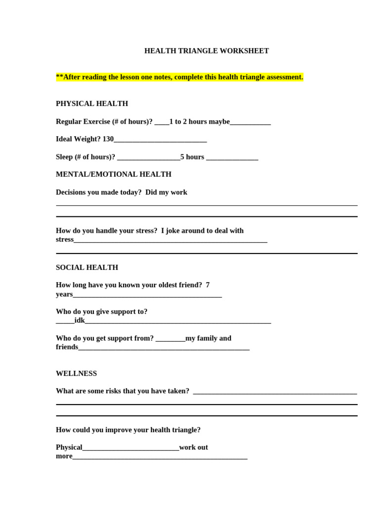 Health Triangle Worksheet | PDF