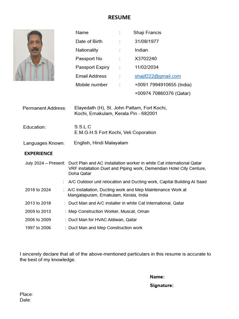 Shaji Francis Resume (1) - 2 | PDF