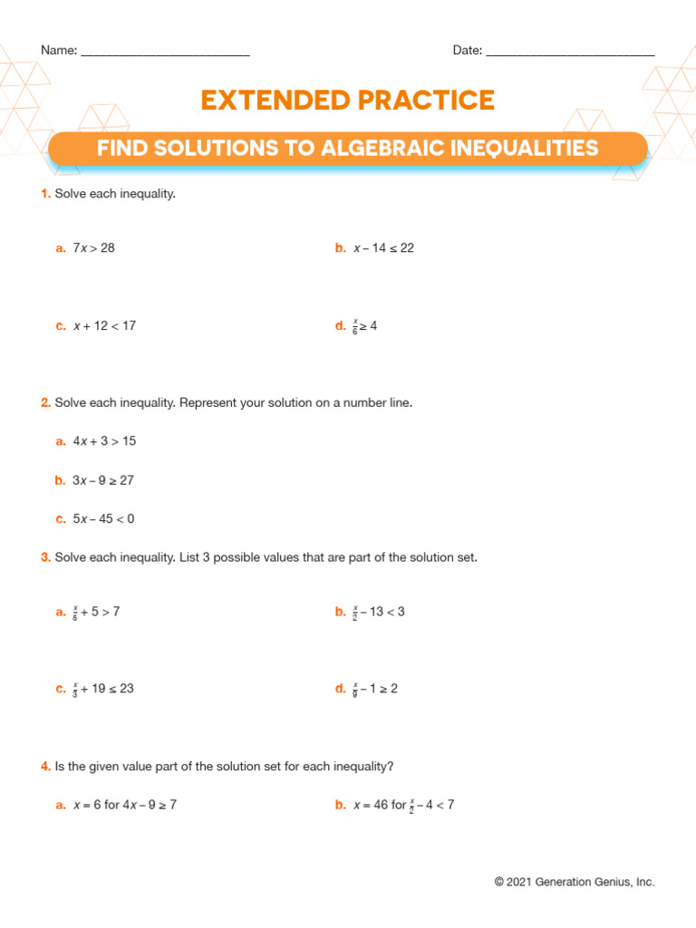 GG Find Solutions To Algebraic Inequalities Practice1 | PDF