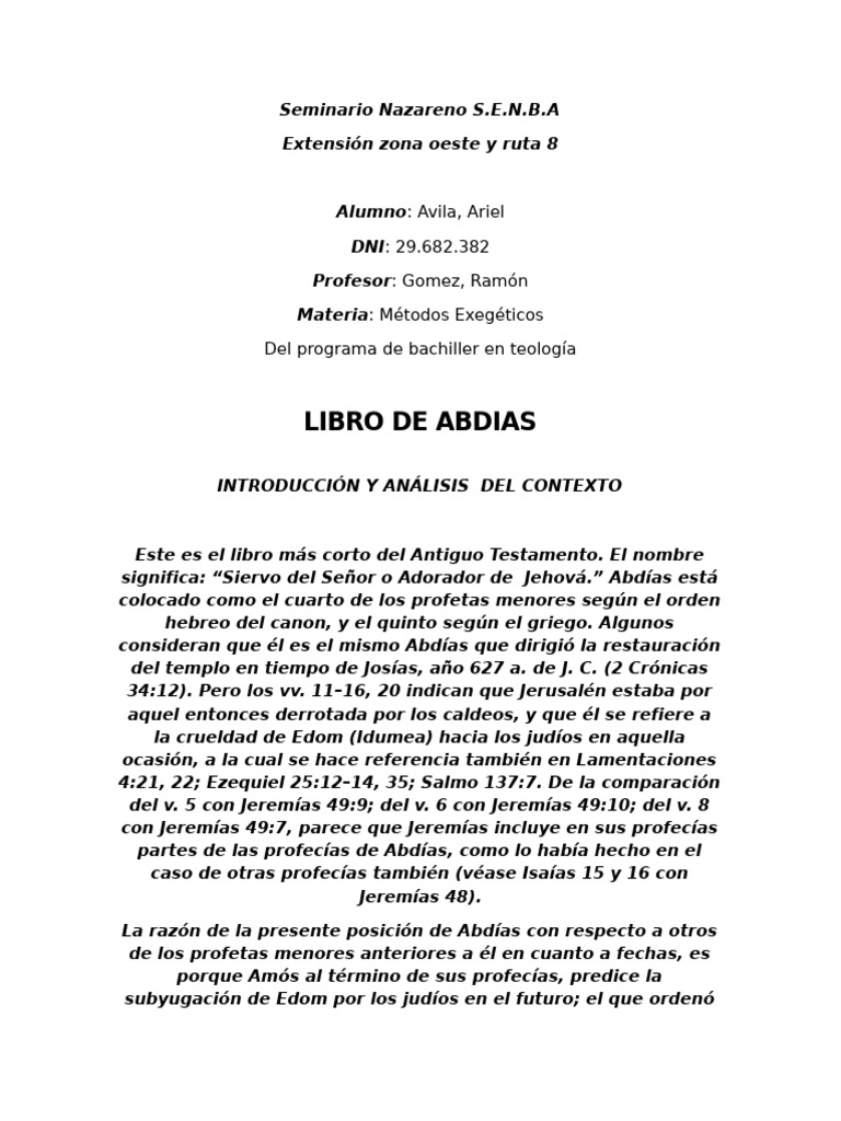 Libro de Abdías (Exégesis) | PDF | Jeremías | Viejo Testamento