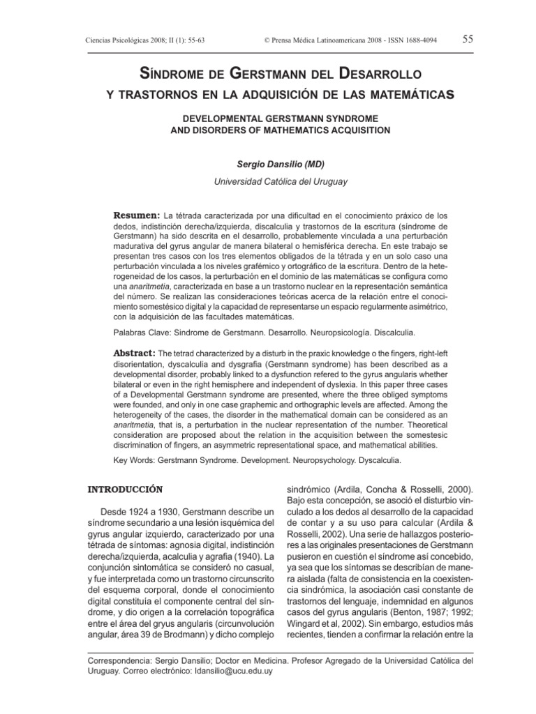 Síndrome de Gerstmann en el Desarrollo | PDF | Desorden hiperactivo y ...