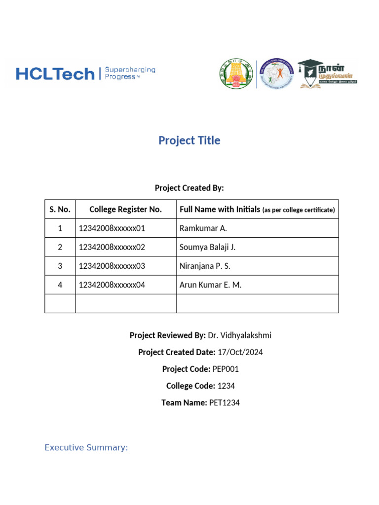 TNSDC Project Report Template | PDF | Methodology | Scope (Computer Science)