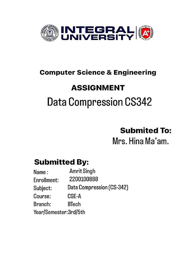 Data Compression Assignment 1 | PDF
