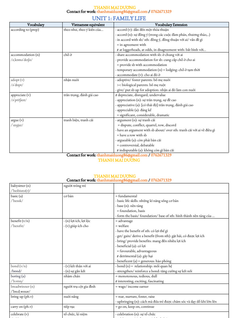 Unit 1 - Family Life | PDF