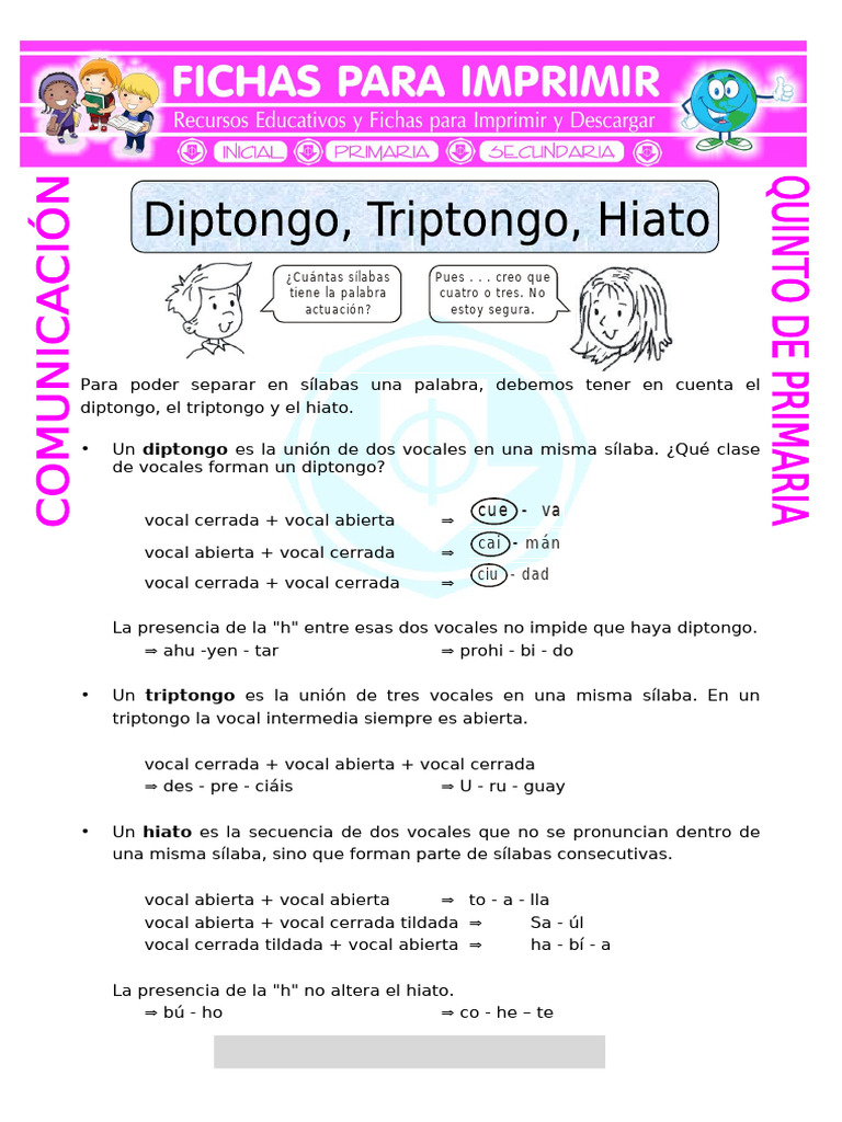 Diptongo, Triptongo y Hiato en Primaria | PDF | Vocal | Lingüística