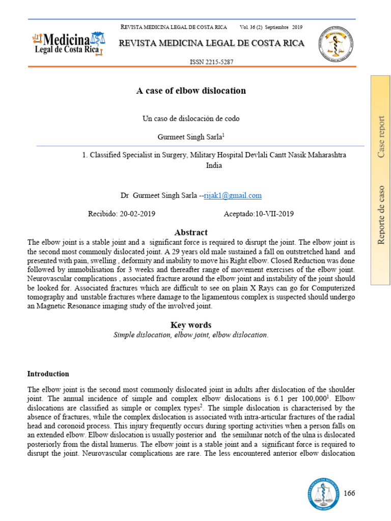 A Case of Elbow Dislocation | PDF | Elbow | Anatomical Terms Of Motion