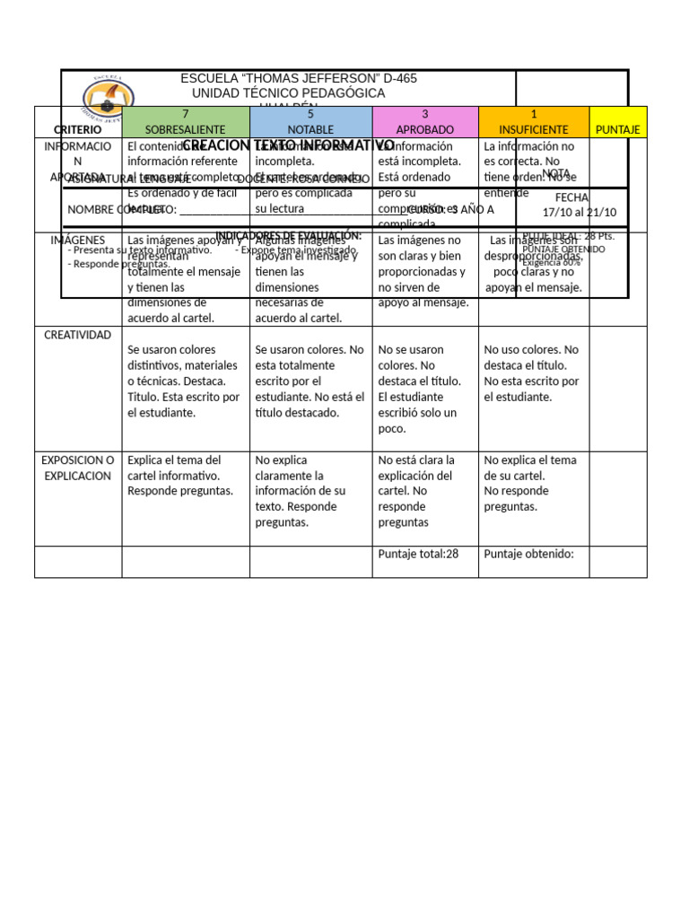 Rubrica Texto Informativo | PDF | Póster | Comunicación humana