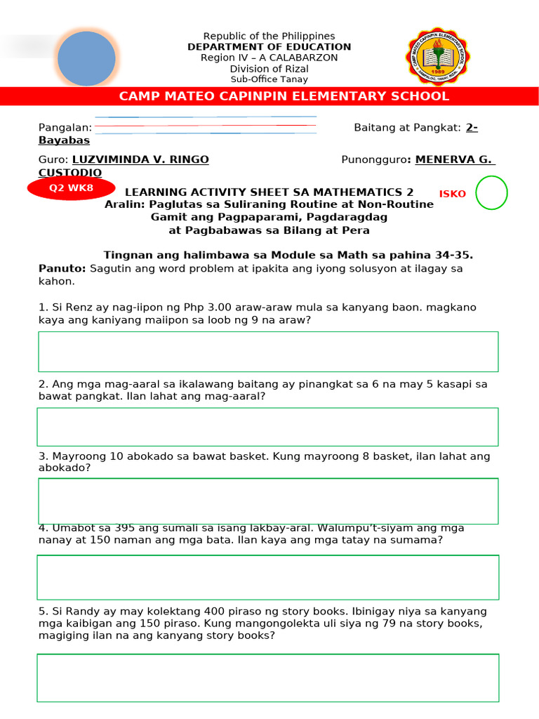q2 w8 Math Fil Esp Music Pe | PDF