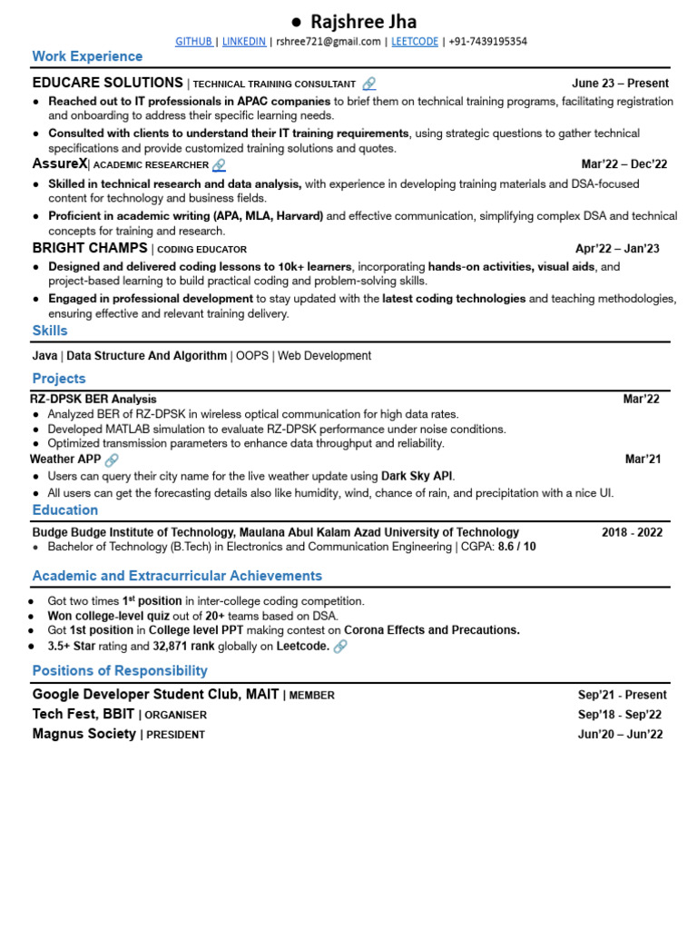 Rajshree Resume Tech | PDF | Computing