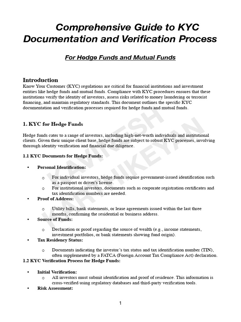 KYC Documentation for Funds Compliance | PDF | Hedge Fund | Regulatory ...