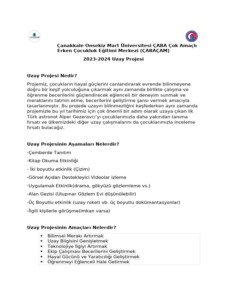 Uzay Projesi Taslak | PDF