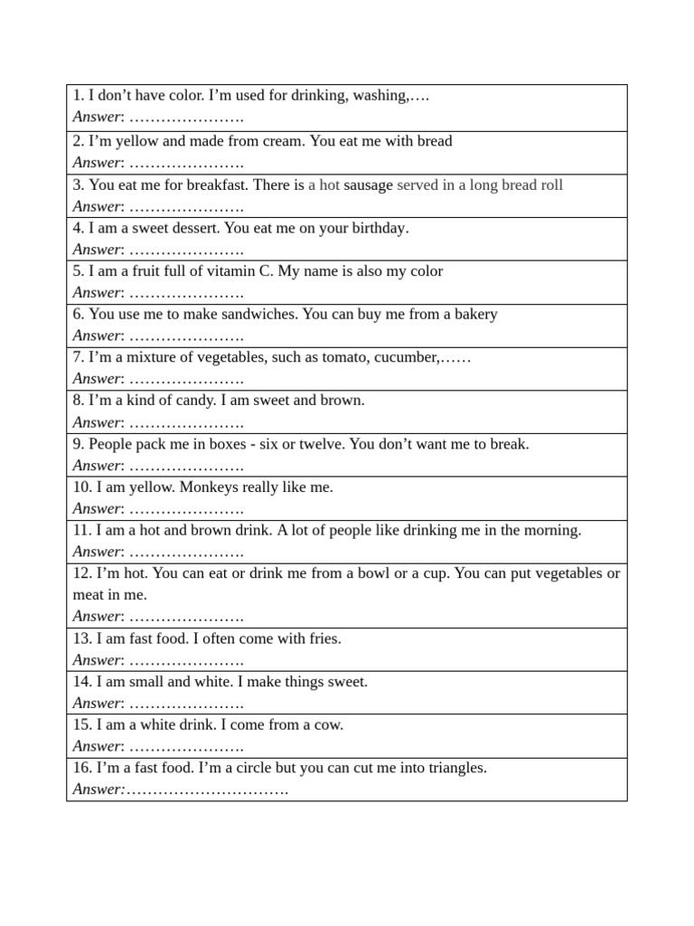 What Am I - Food | PDF