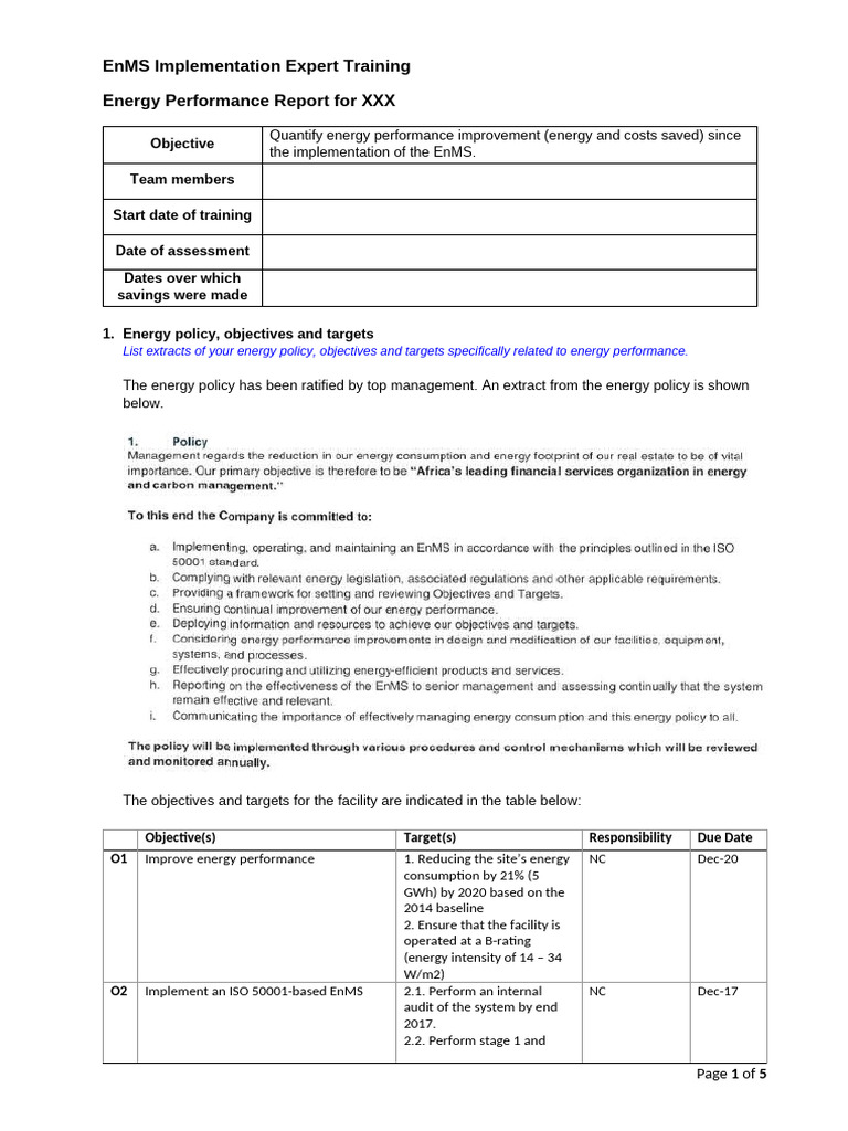 EnMS Energy Performance Report Template | PDF | Physical Quantities ...