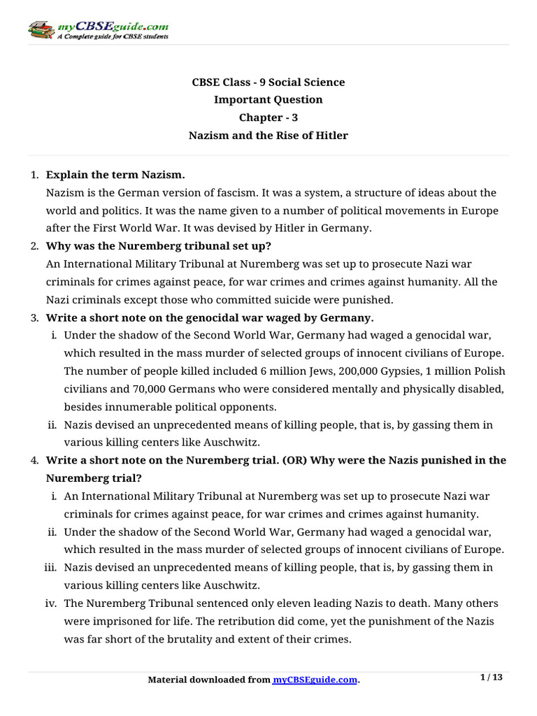 Nazism and The Rise of Hitler - Notes | PDF | Nazi Germany | Weimar ...