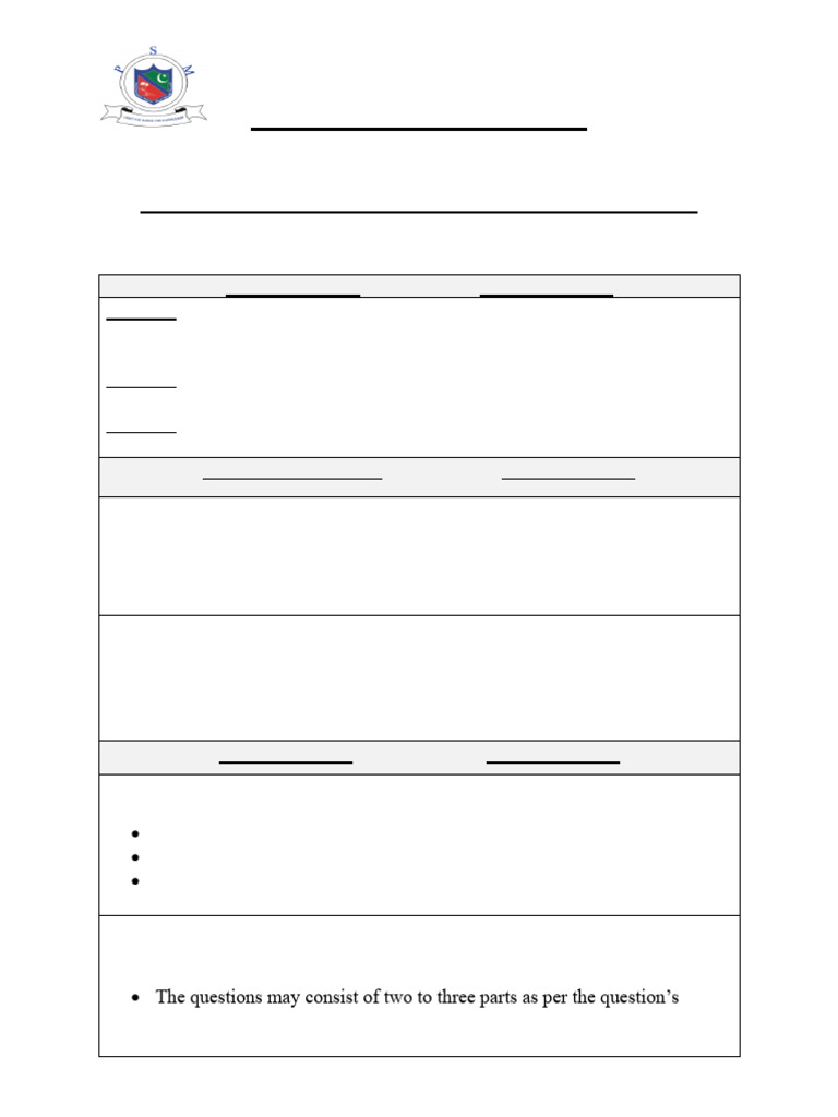 Grade 4 Paper Pattern FinalTerm Examination 2023-24 | PDF | Mathematics