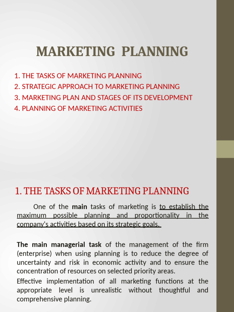 LECTURE 9. Planning of Marketing Activity | PDF | Marketing | Planning