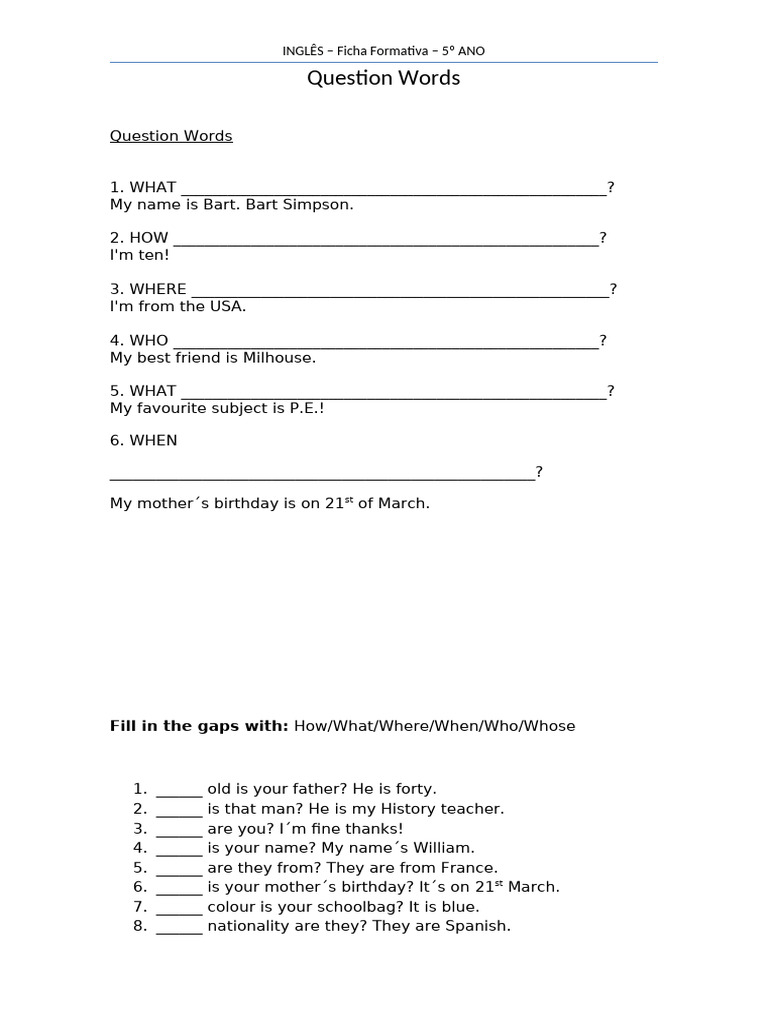 Question Words | PDF | Language Arts & Discipline | Foreign Language ...