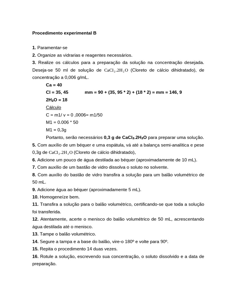 Procedimento Experimental B | PDF | Ciências e Matemática