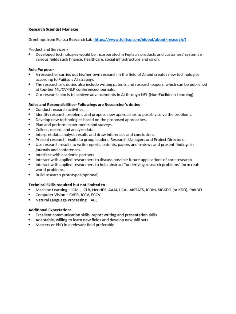 AI Research Scientist Manager Role | PDF | Art