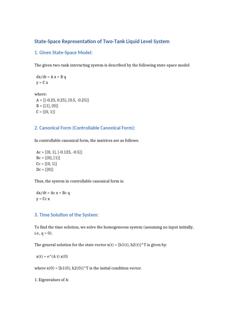 Two-Tank Liquid System State-Space | PDF | Teaching Methods & Materials