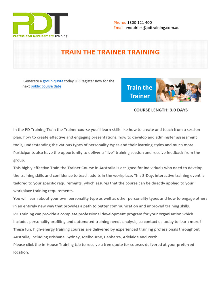Train The Trainer Courses Outline | PDF | Learning | Communication