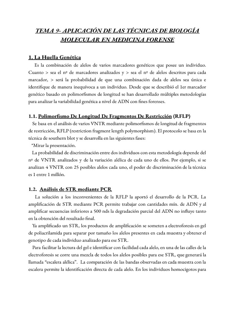 TEMA 9 Parte 2 - BMC | PDF | Perfiles de ADN | Microsatélite