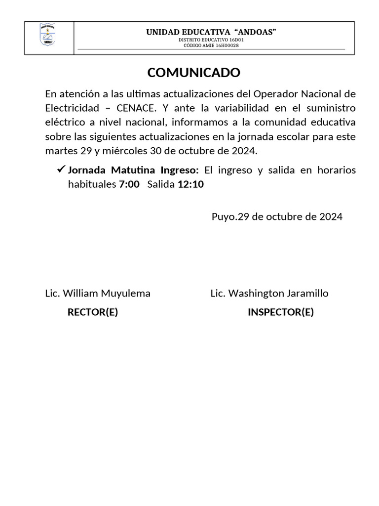 Comunicado Andoas | PDF