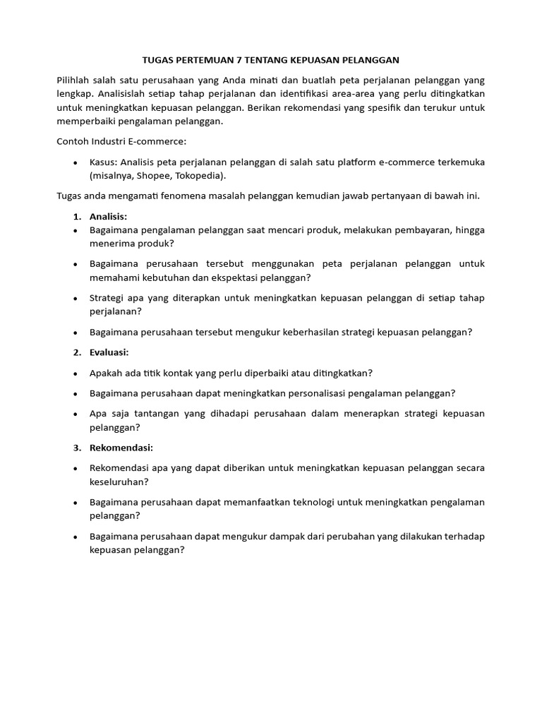 Tugas Pertemuan 7 Tentang Kepuasan Pelanggan | PDF