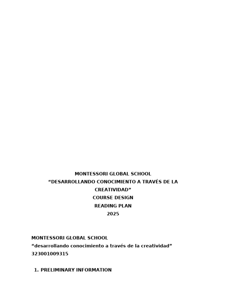 Montessori School Reading Plan 2025 | PDF | Reading Comprehension ...