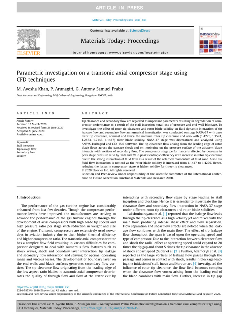 Parametric Investigation On A Transonic Axial Compressor Stage Using CFD Techniques | PDF ...