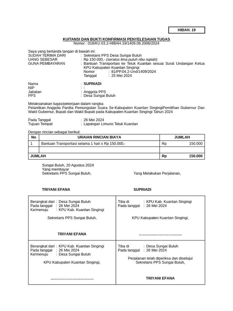 07 Kuitansi Belanja Perjalanan Dinas Dan Bukti Konfirmasi Penyelesaian ...