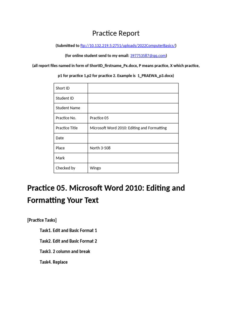 MS Word 2010 Practice Tasks Guide | PDF | Paragraph | Microsoft Word