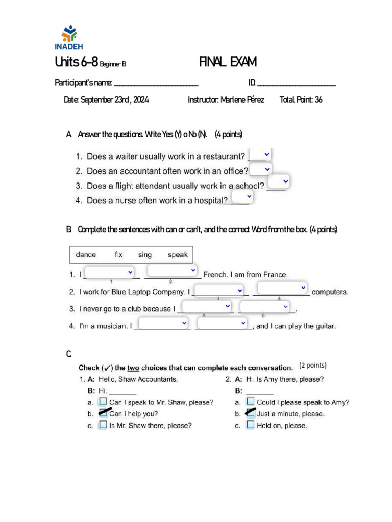 Beginner English Exam | PDF | Eating Behaviors Of Humans | Cuisine