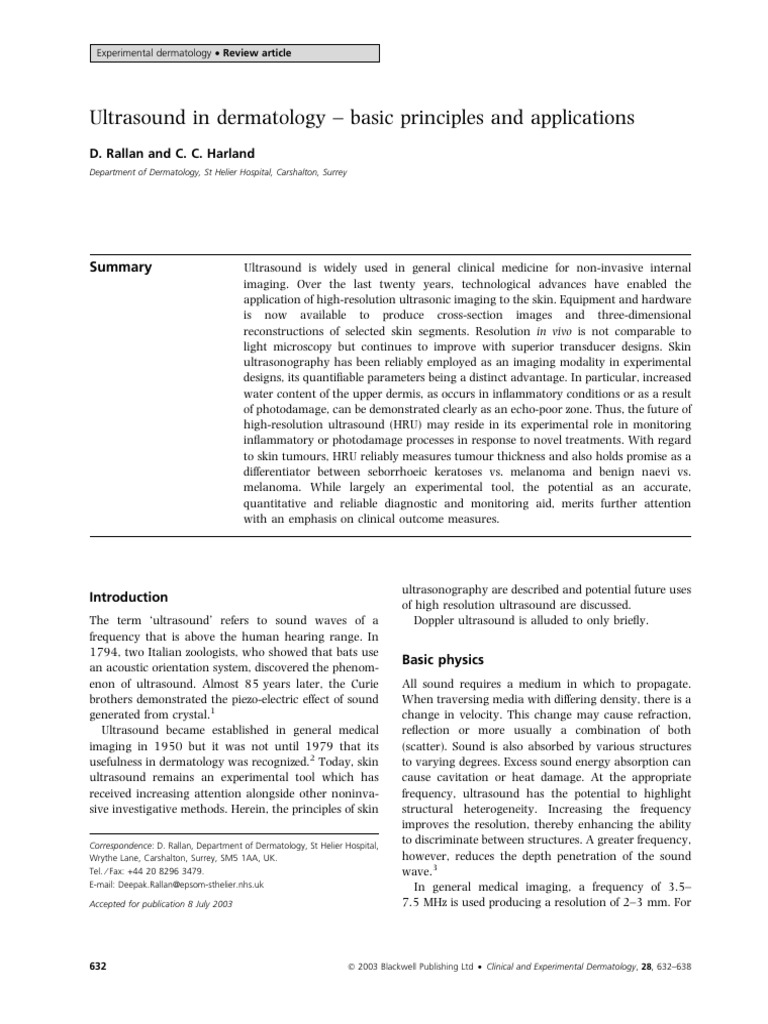 Ultrasound in Dermatology - Basic Principles and Applications | PDF | Medical Ultrasound ...