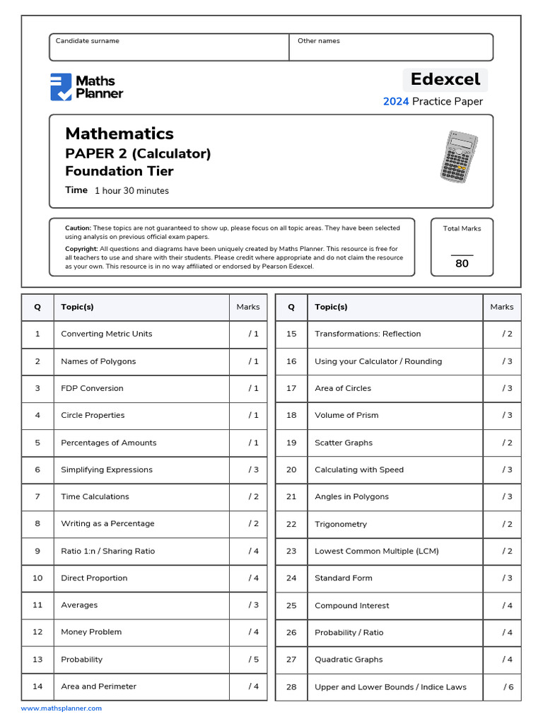 Edexcel 2024 Practice Paper 2 Foundation | PDF | Area | Mathematics