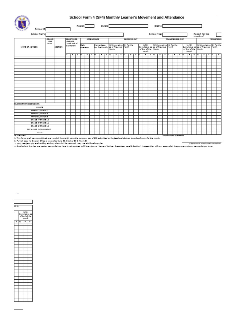 Monthly Learner Movement Report SF4 | PDF