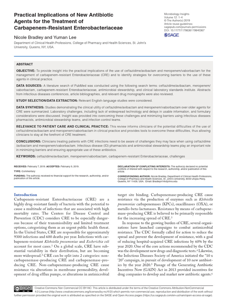 2019 MI Practical Implications of New Antibiotic Agents For CRE | PDF ...