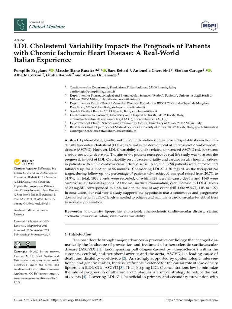 LDL Cholesterol Variability Impacts The Prognosis | PDF | Low Density ...