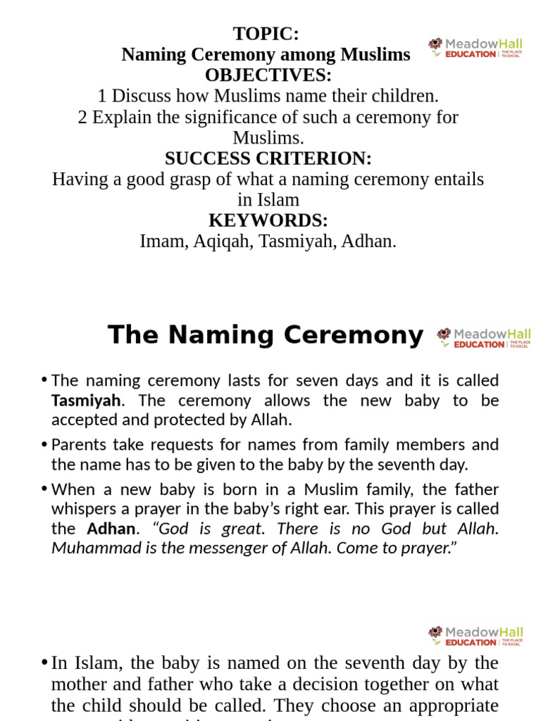 Islamic Naming Ceremony Explained | PDF