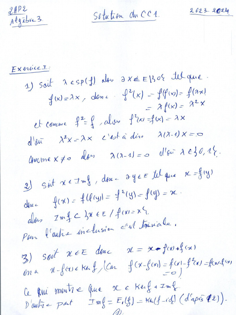 CC1 Algèbre3 2023-2024 Corr | PDF