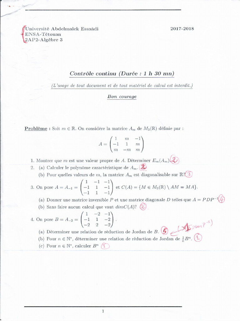 CC1 Alg奲re3 2017-2018 Corr | PDF