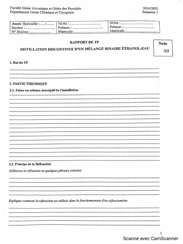 Compte Rendu TP Distillation Discontinue | PDF