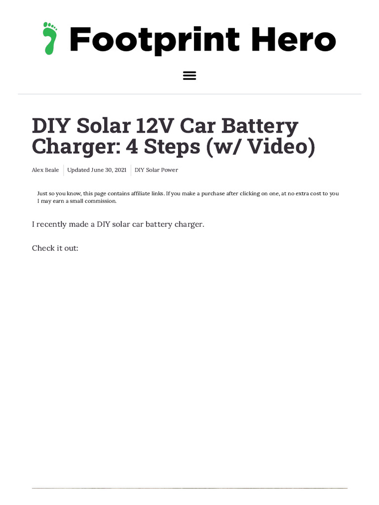 DIY Solar 12V Car Battery Charger - 4 Steps (W - Video) | PDF | Battery ...
