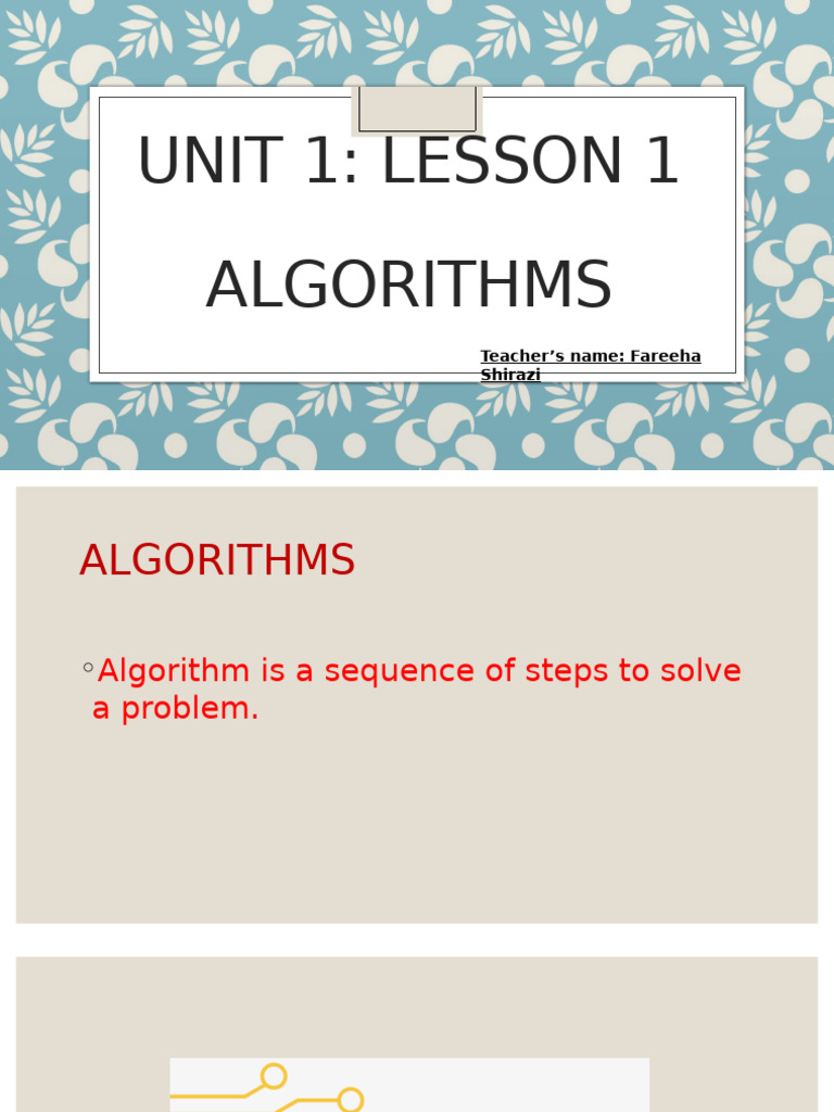 U1 (Lesson 1) Algorithms | PDF | Self-Improvement