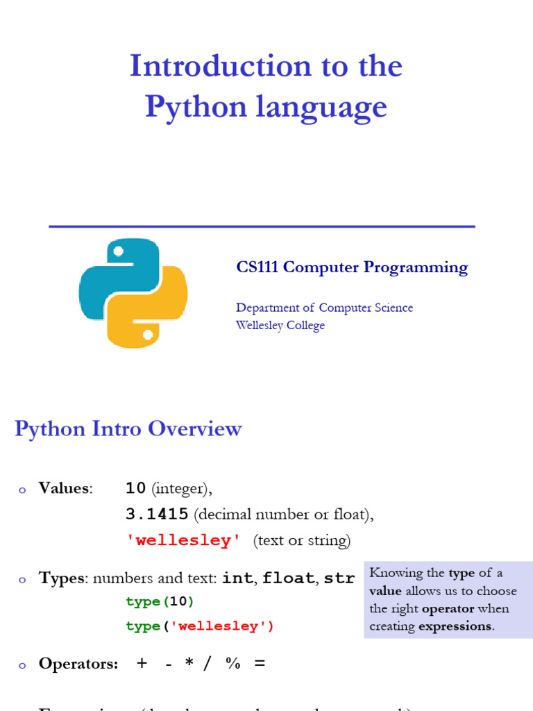 01-Lec Python Intro | PDF | Integer (Computer Science) | Parameter (Computer Programming)