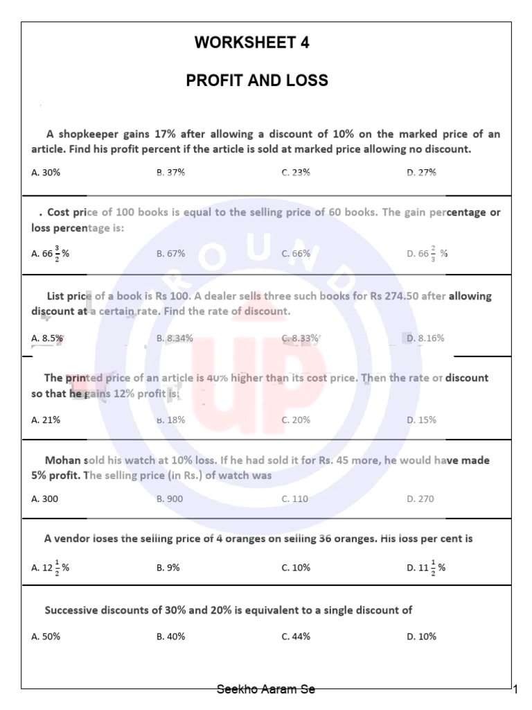 Profit N Loss Quiz 4 | PDF | Prices | Percentage