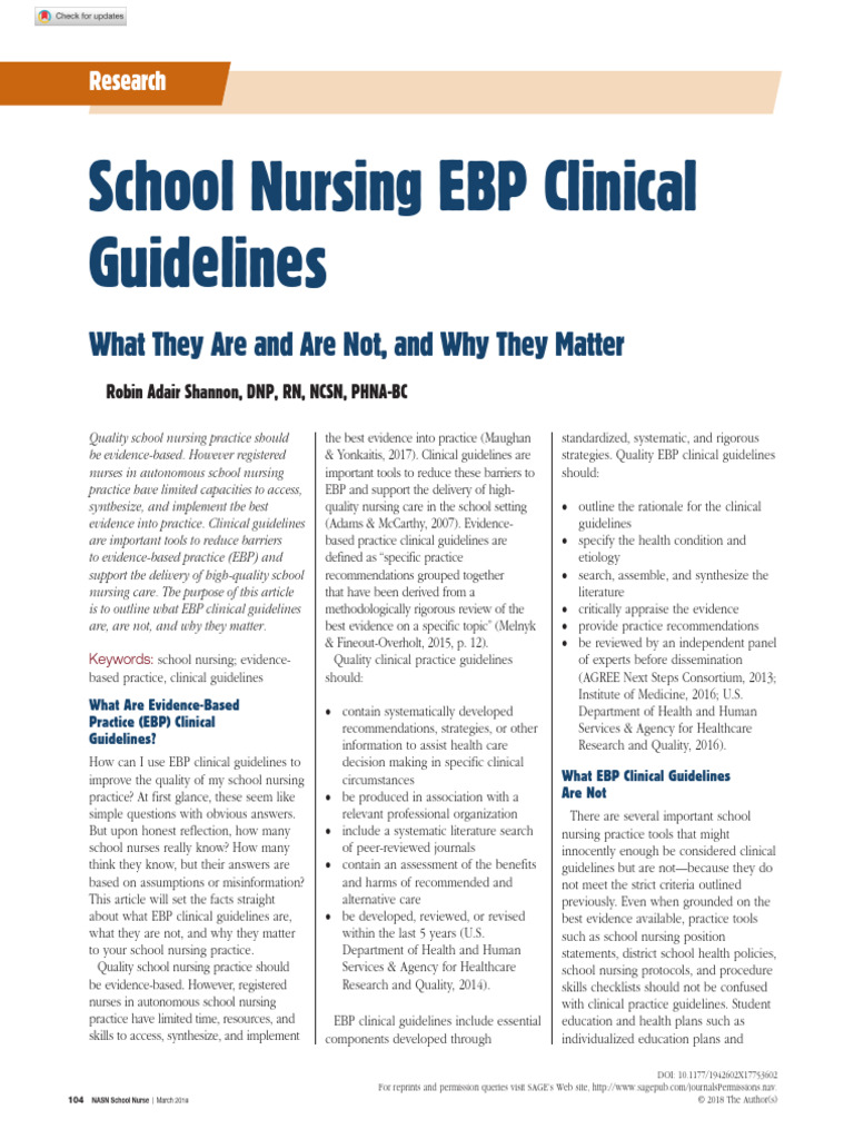 Understanding EBP Clinical Guidelines in School Nursing | PDF ...