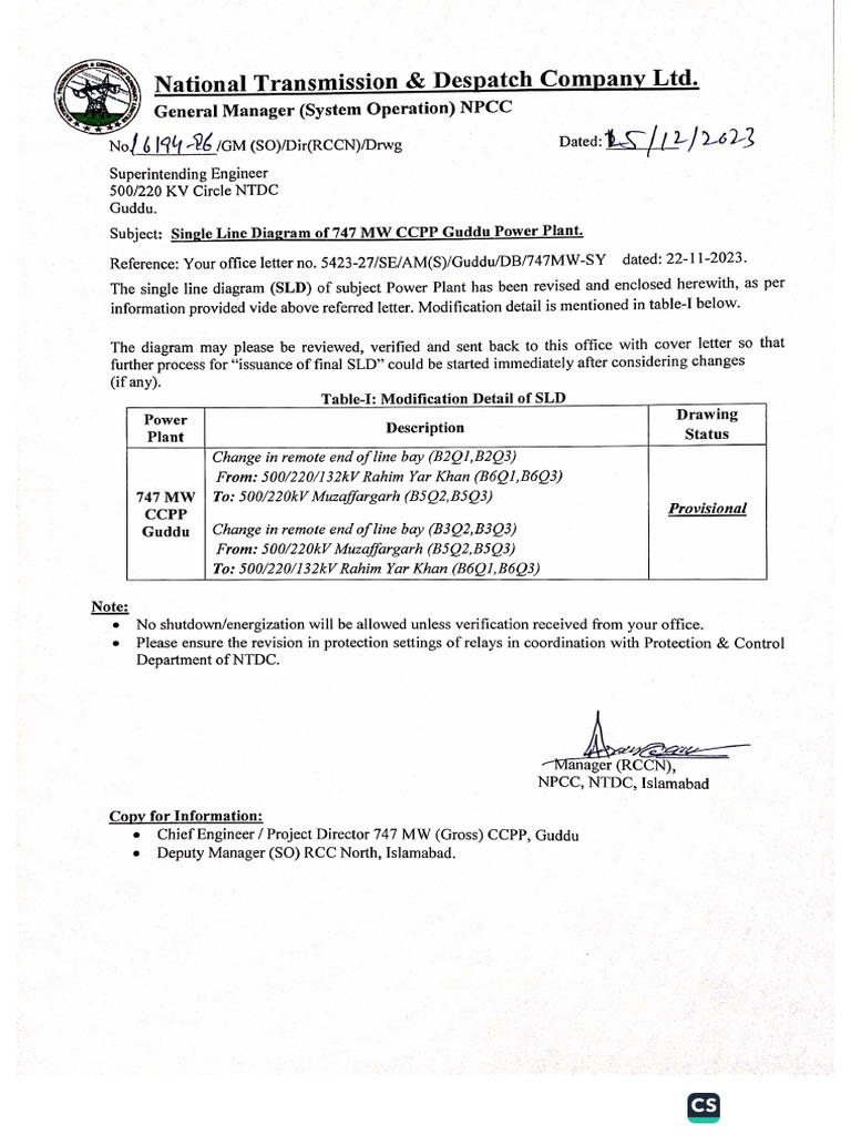 500 KV CCPP 747 Guddu | PDF