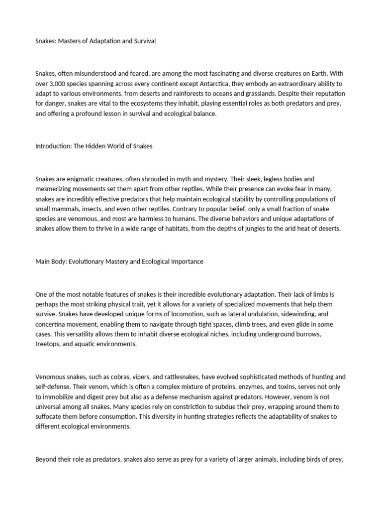 Snakes: Adaptation and Ecosystem Roles | PDF | Snake | Predation